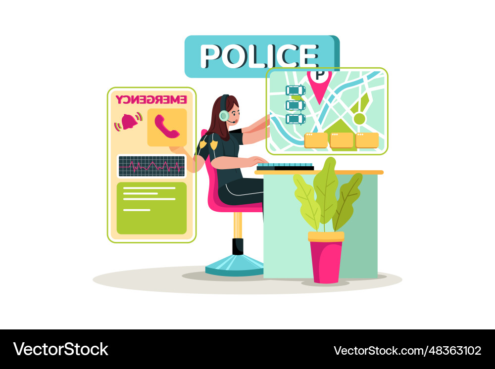 Police officer responding to multiple calls and Vector Image