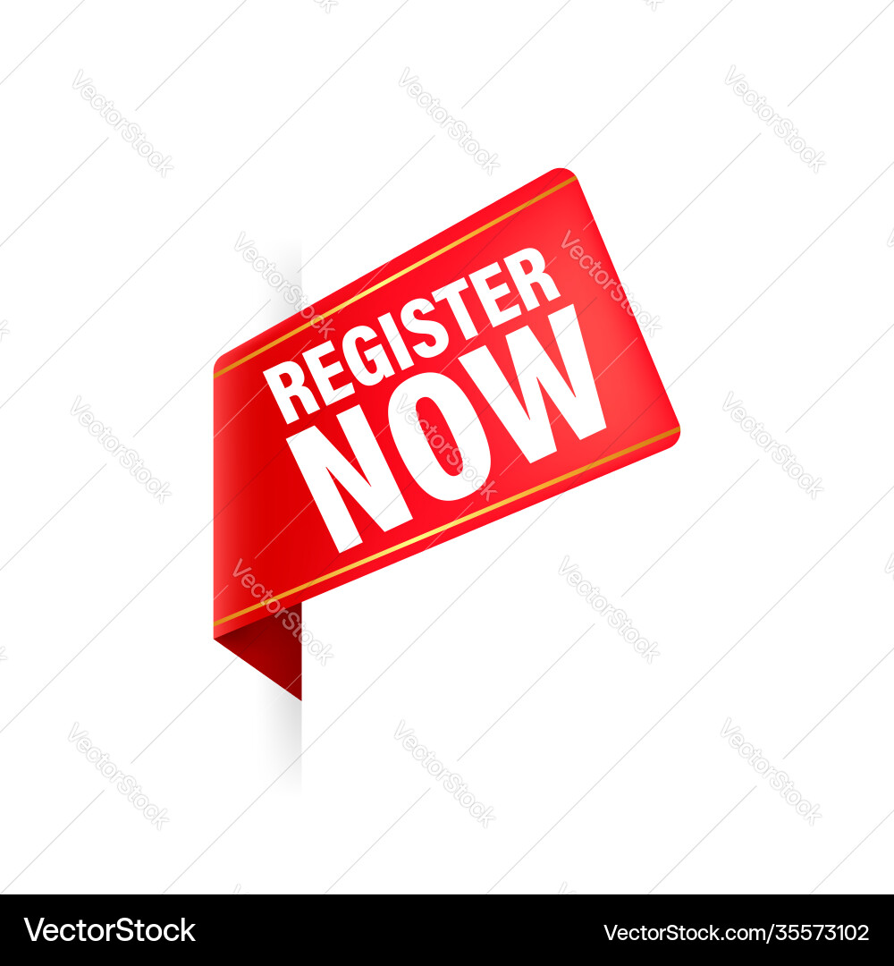 Red register now label in modern style on white Vector Image