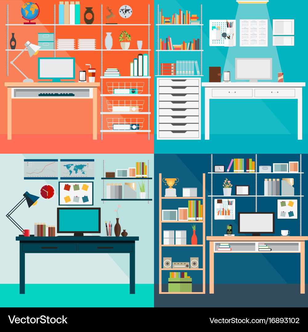 Set of modern home office interior Royalty Free Vector Image