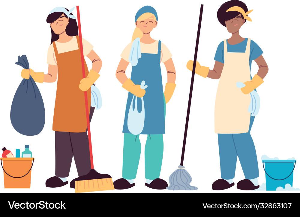 Cleaning service team with gloves and Royalty Free Vector