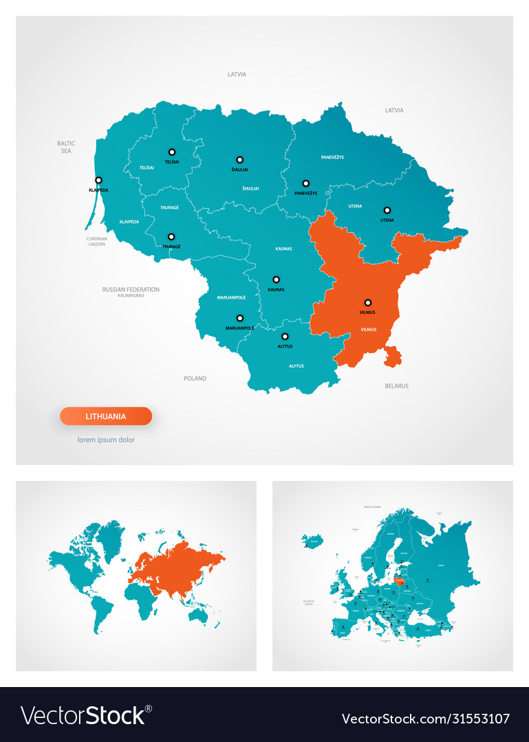 Editable template map lithuania with marks Vector Image