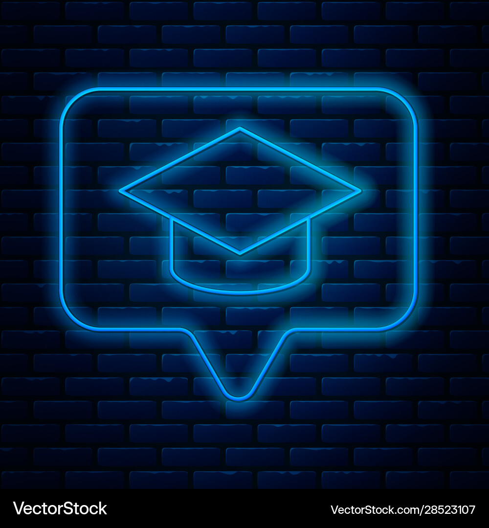 Glowing neon line graduation cap in speech bubble Vector Image