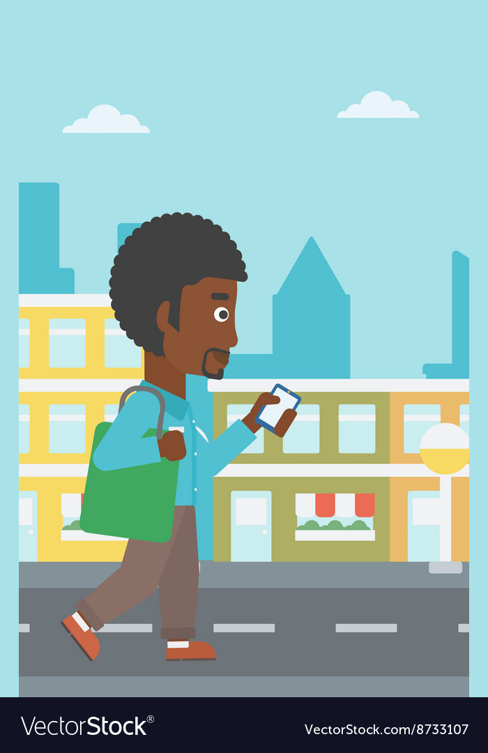 Man walking with smartphone Royalty Free Vector Image