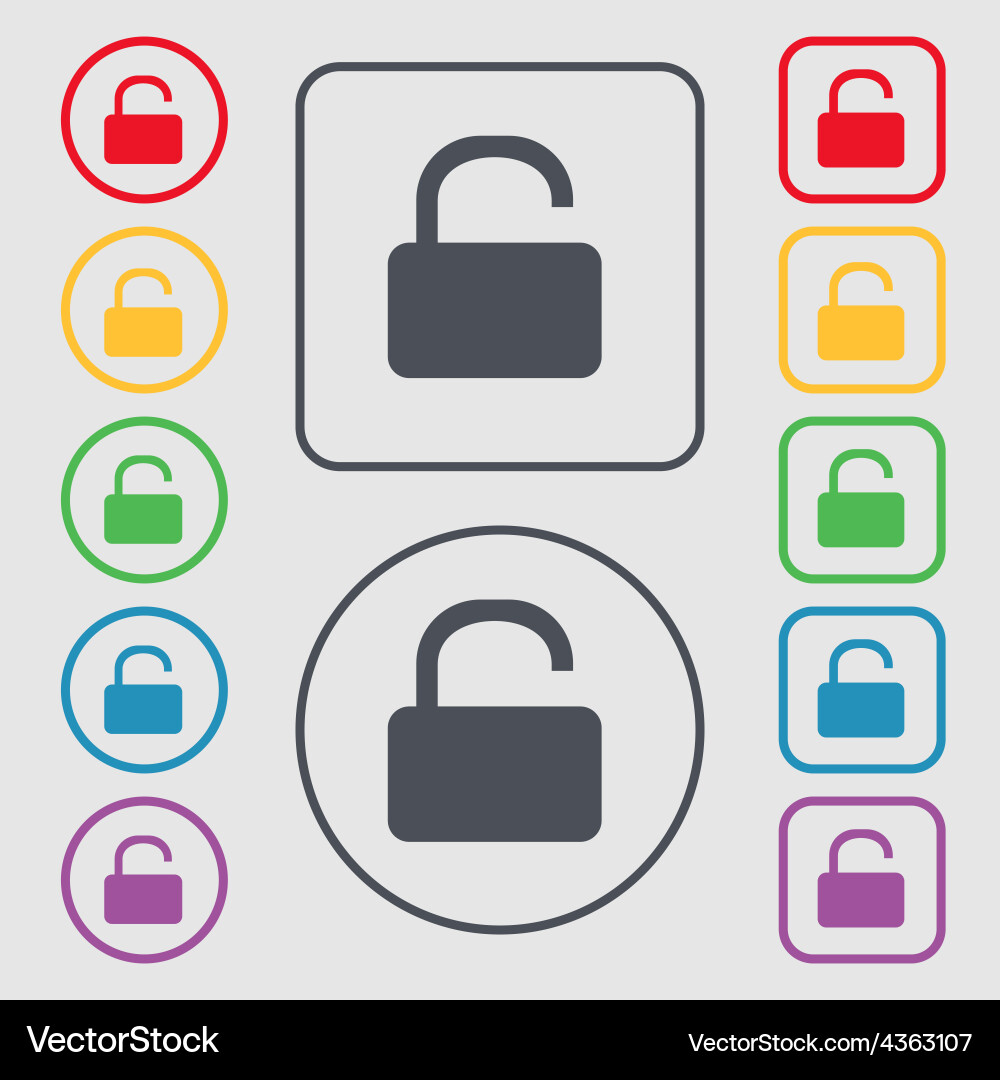 Open padlock icon sign symbol on the round Vector Image