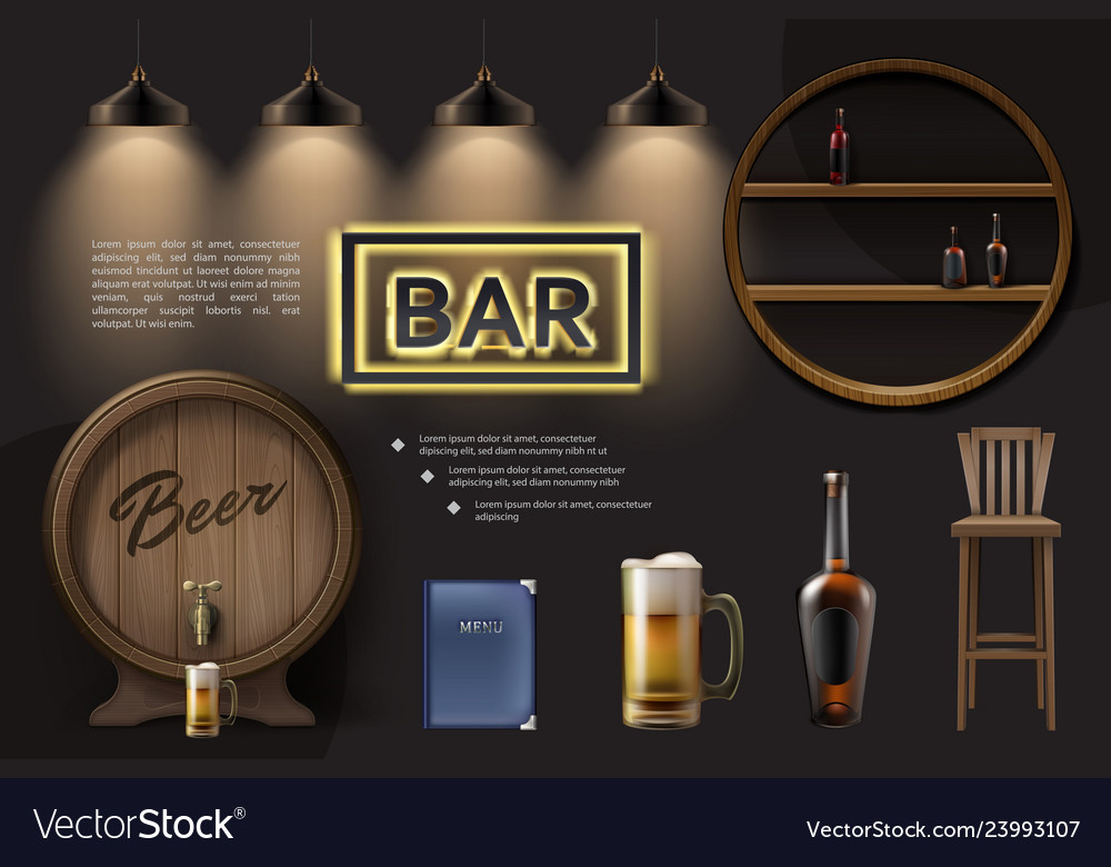 Realistic pub elements composition Royalty Free Vector Image