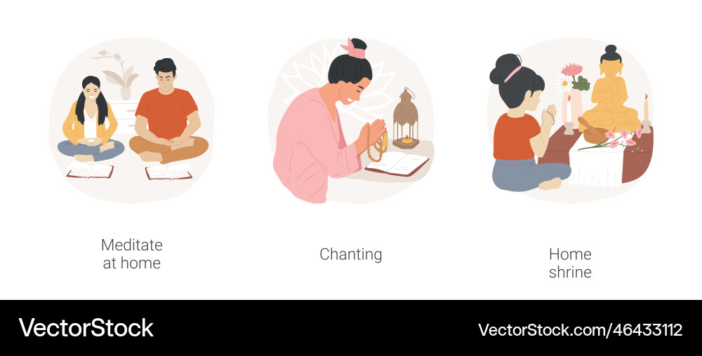 Buddhist daily rituals isolated cartoon Royalty Free Vector