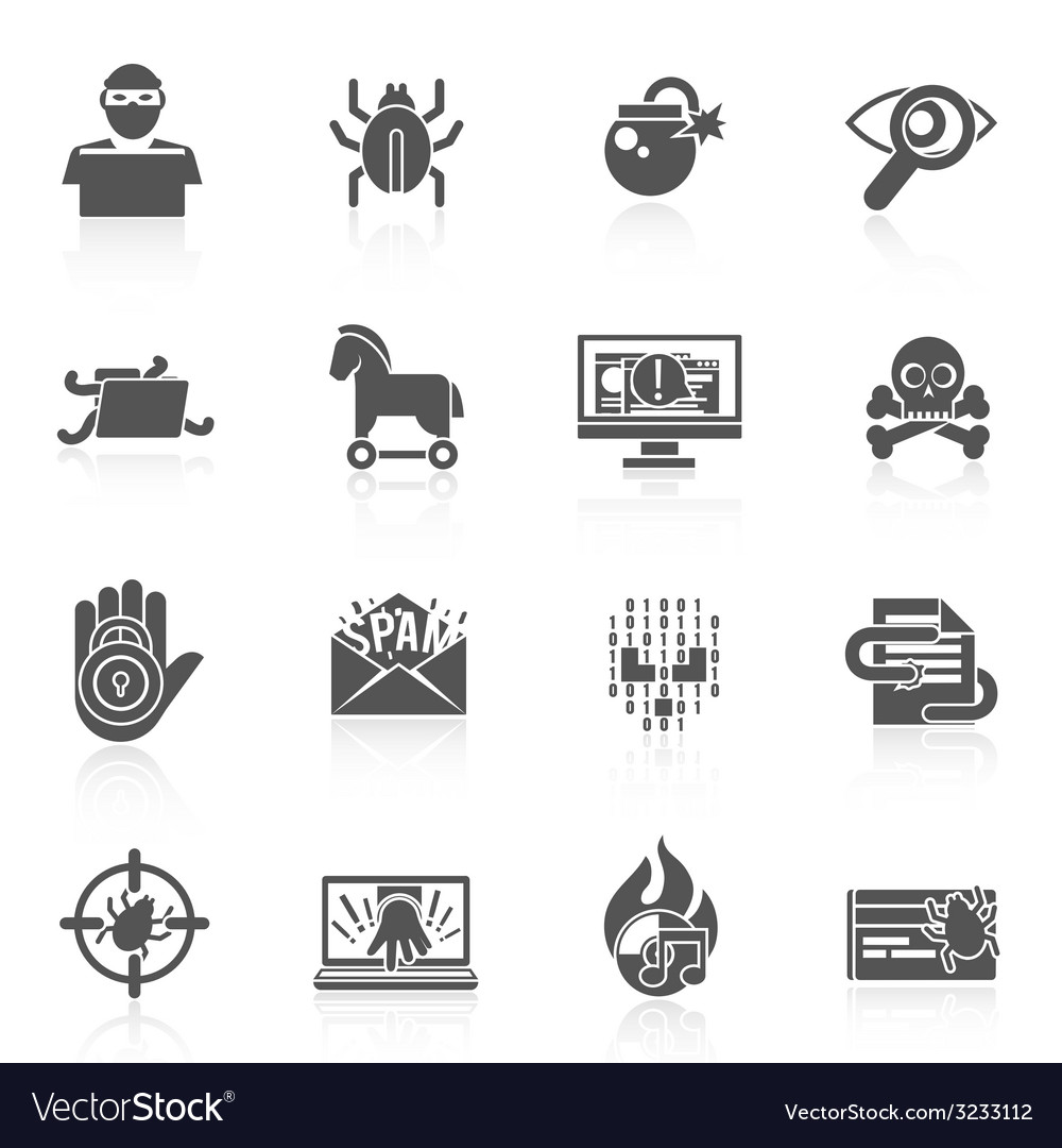 Hacker icons black set Royalty Free Vector Image