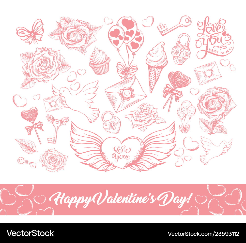Happy valentines day sketch Royalty Free Vector Image