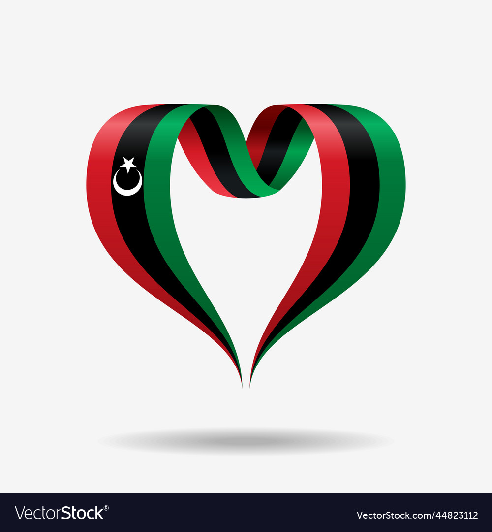 Libyan flag heart-shaped ribbon background layout Vector Image