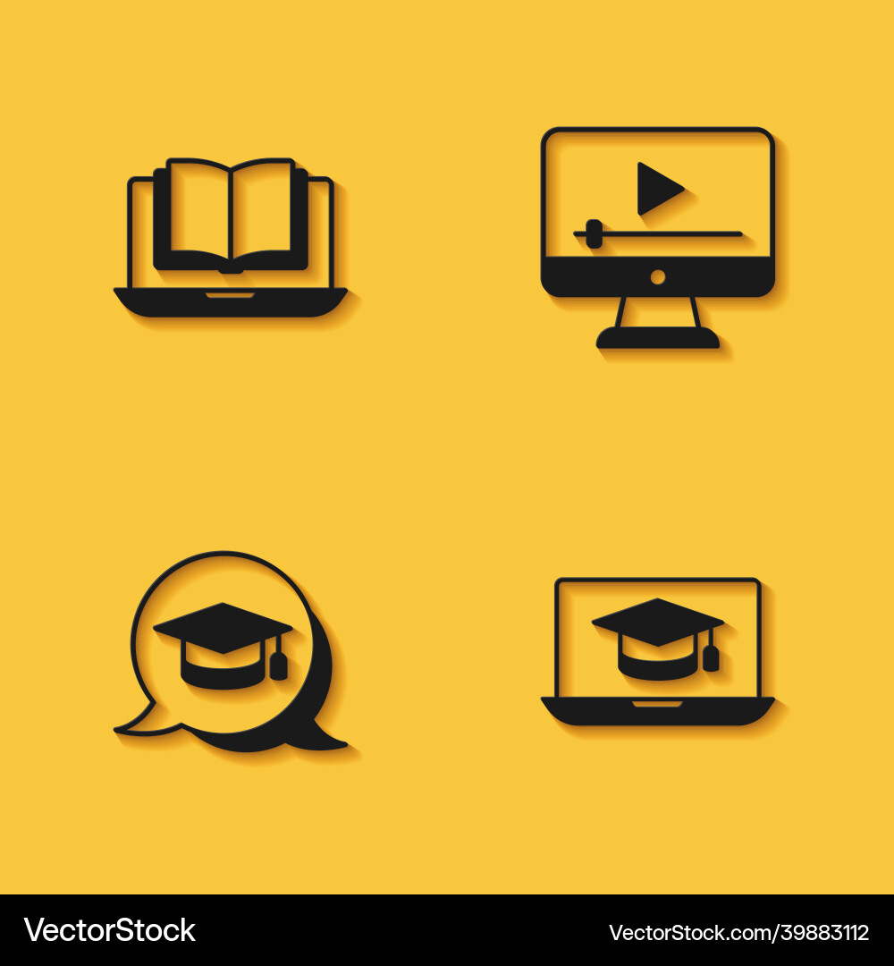Set online class graduation cap on laptop speech Vector Image