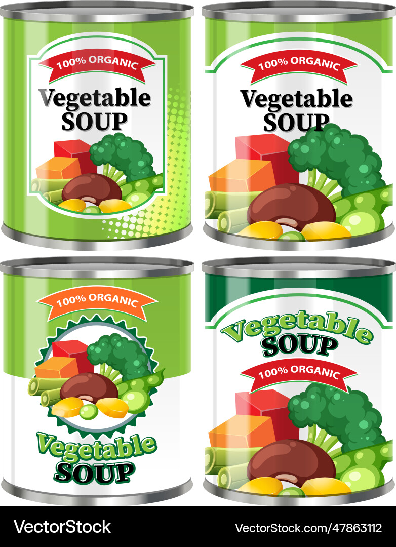 Vegetable soup food cans collection Royalty Free Vector