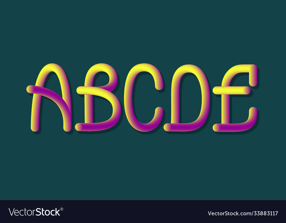 A b c d e yellow purple 3d letters gradient Vector Image