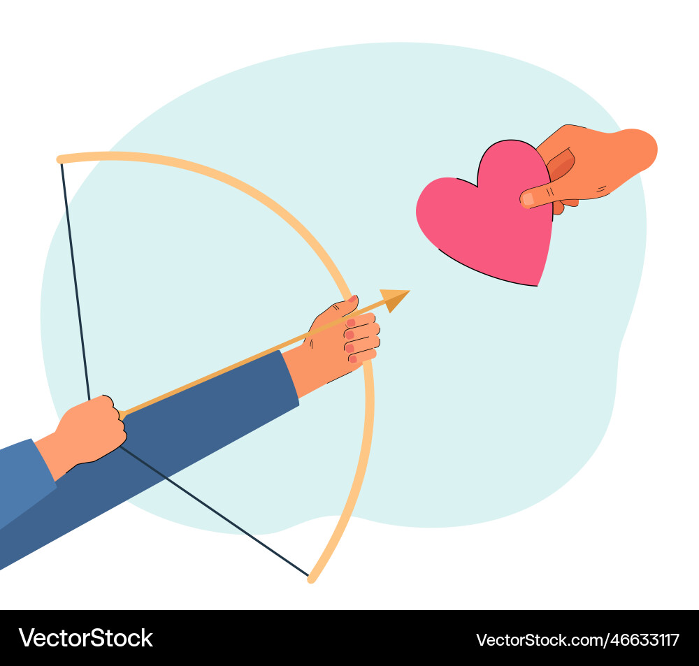 Archer aiming arrow from bow at red heart target Vector Image