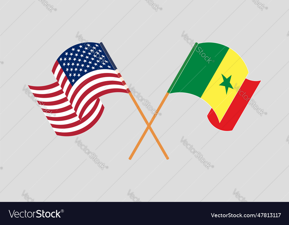 Crossed and waving flags of the usa and senegal Vector Image