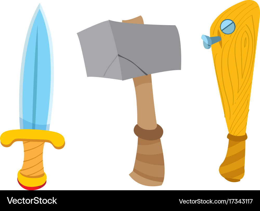 Dagger hammer and baseball bat cartoon drawing Vector Image