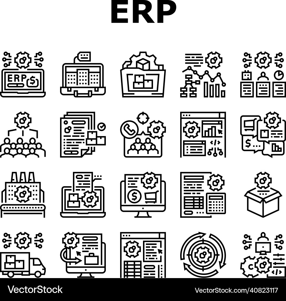 Erp enterprise resource planning icons set Vector Image