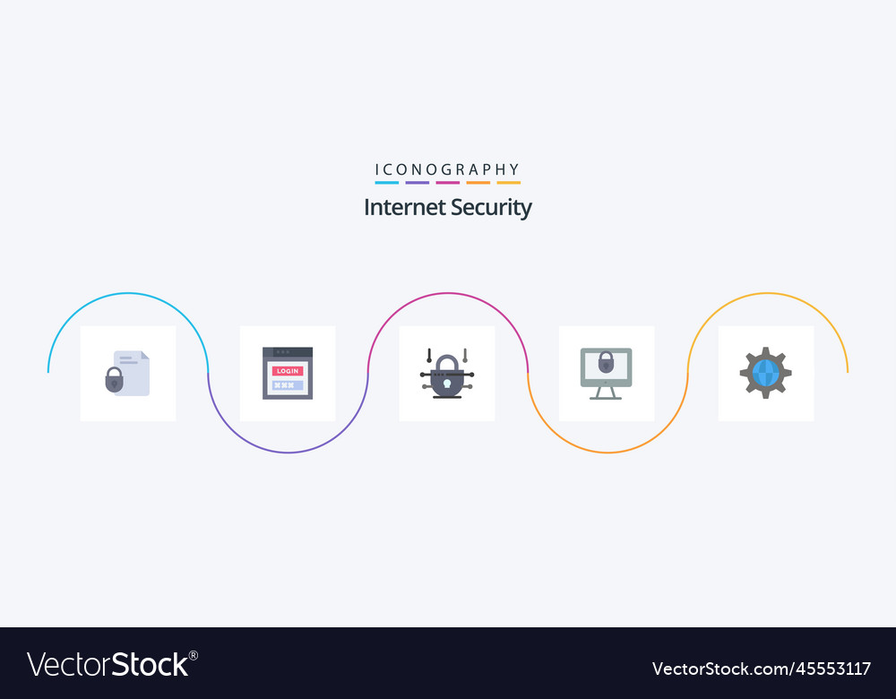 Internet security flat 5 icon pack including Vector Image