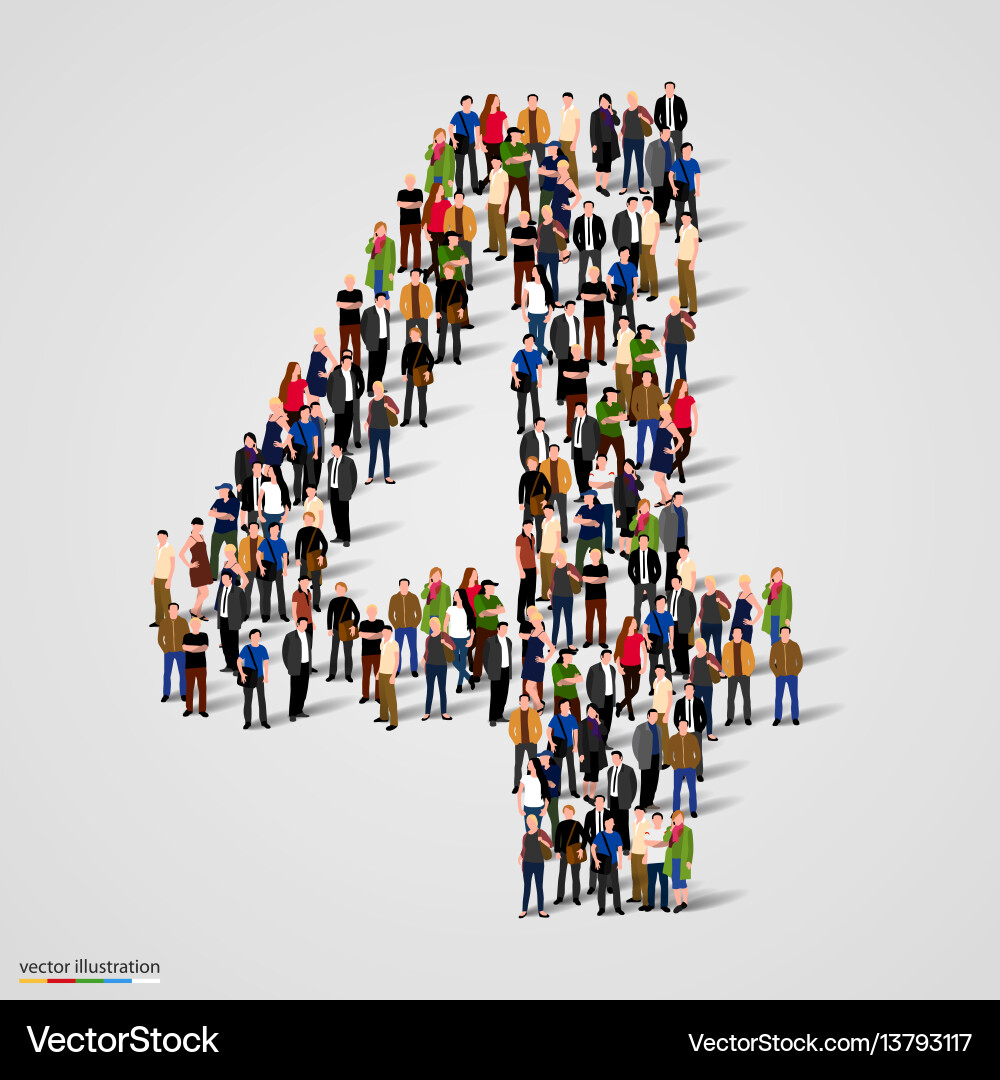 Large group people in number 4 four form Vector Image
