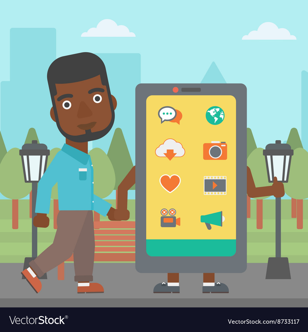 Man walking with smartphone Royalty Free Vector Image