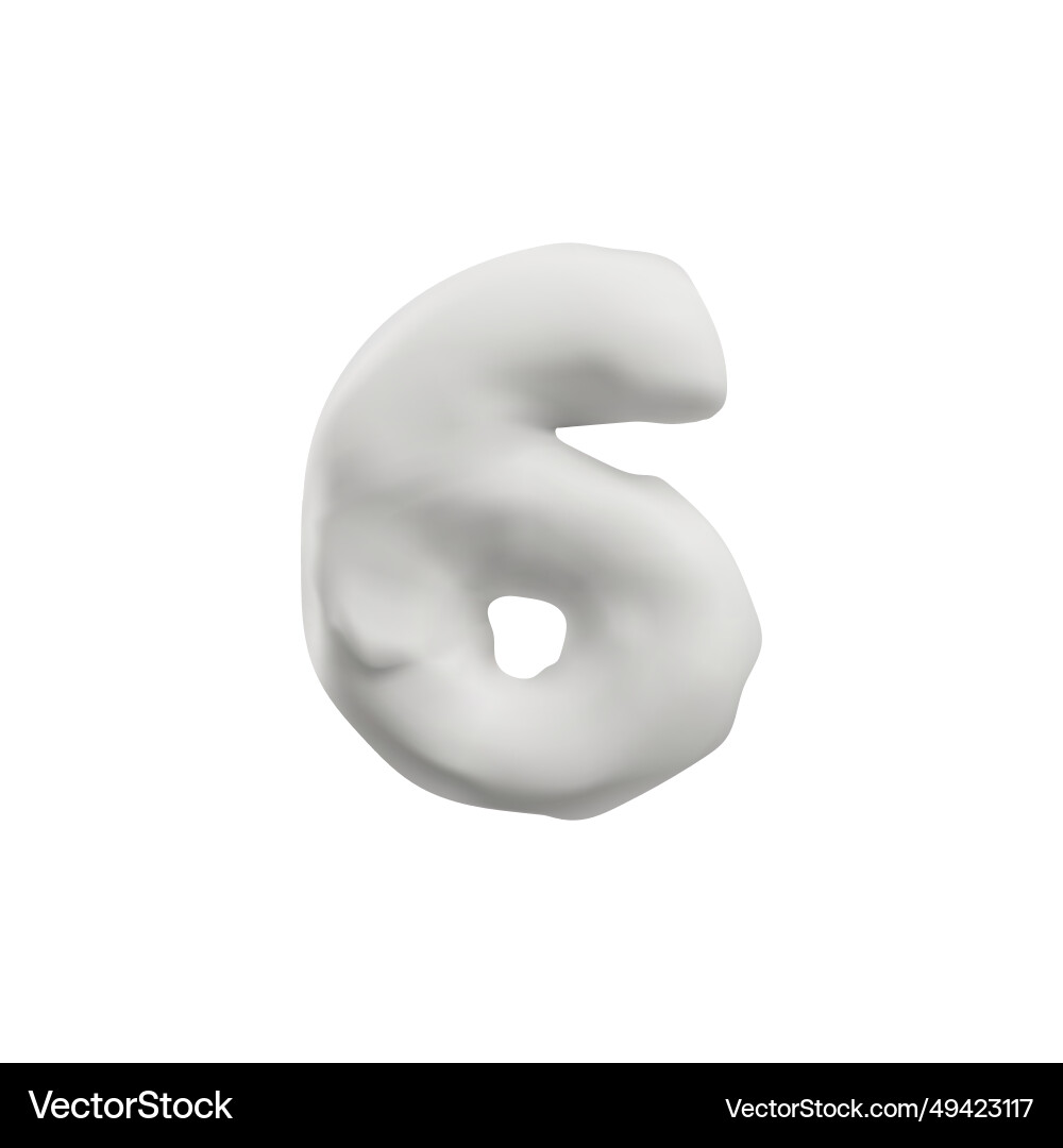 Realistic plasticine white number six 3d Vector Image