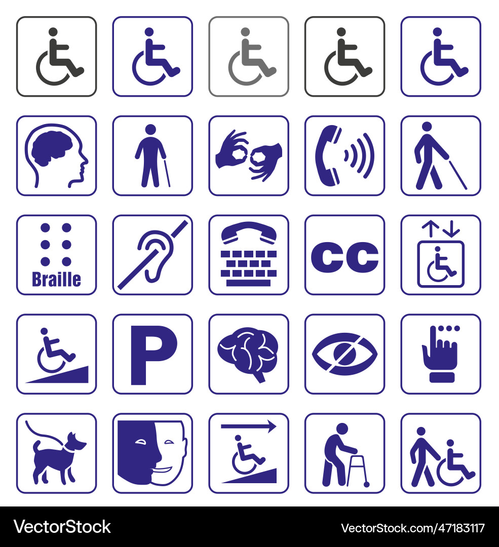 Set of disability icons or graphic elements Vector Image