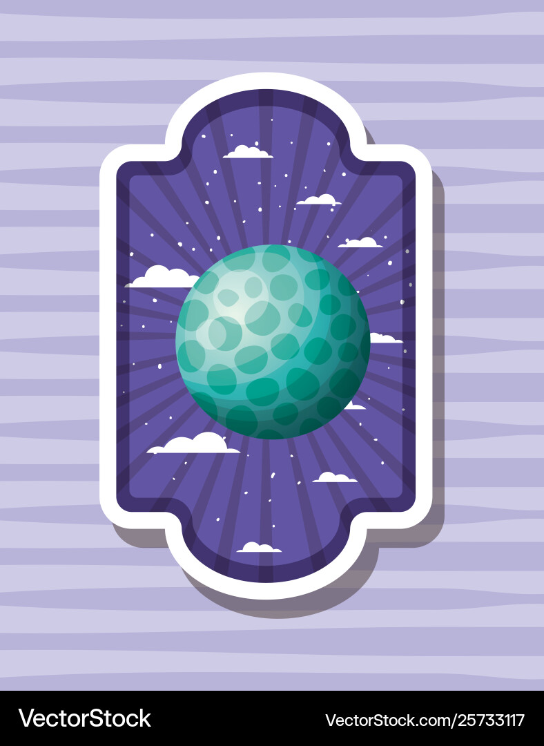 Space planet over striped label design Royalty Free Vector