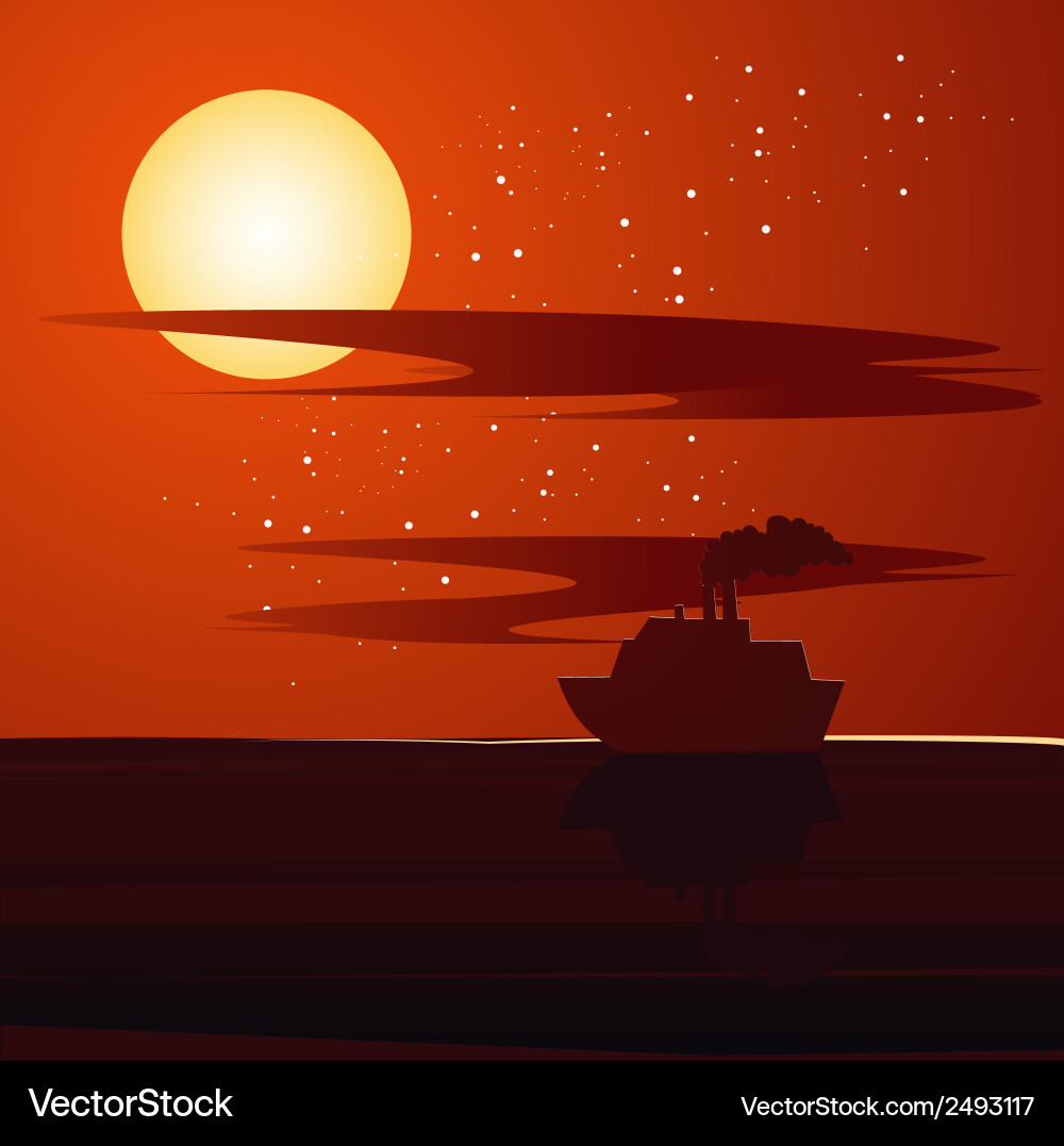 Sunset and ship Royalty Free Vector Image - VectorStock