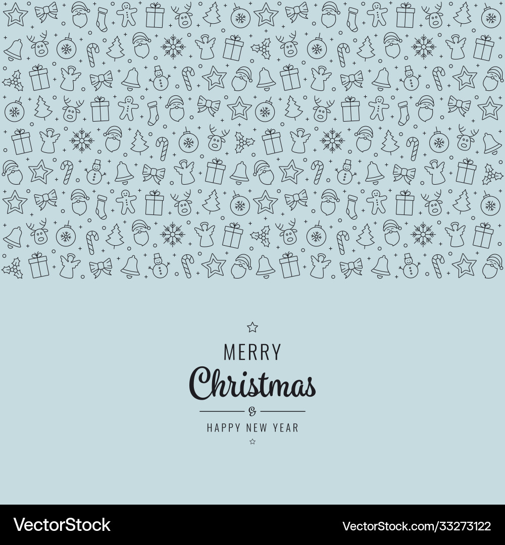 Christmas lettering element icons blue background Vector Image