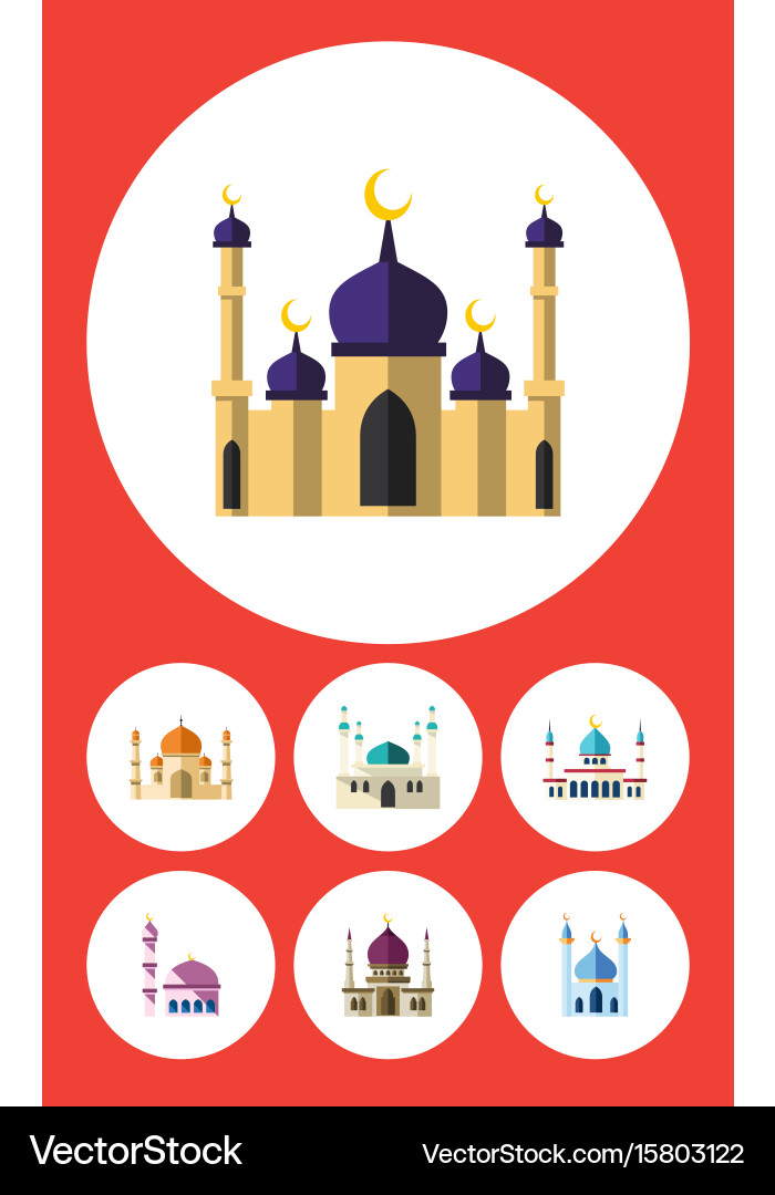 Flat icon mosque set of architecture islam Vector Image
