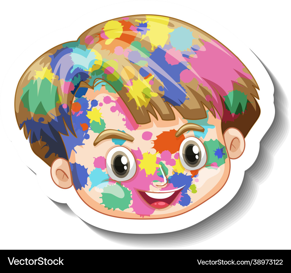 Happy boy face with colour on his sticker Vector Image