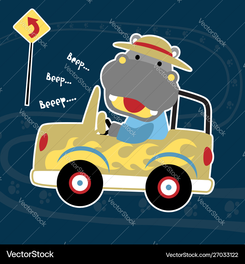 Hippo driving car cartoon Royalty Free Vector Image