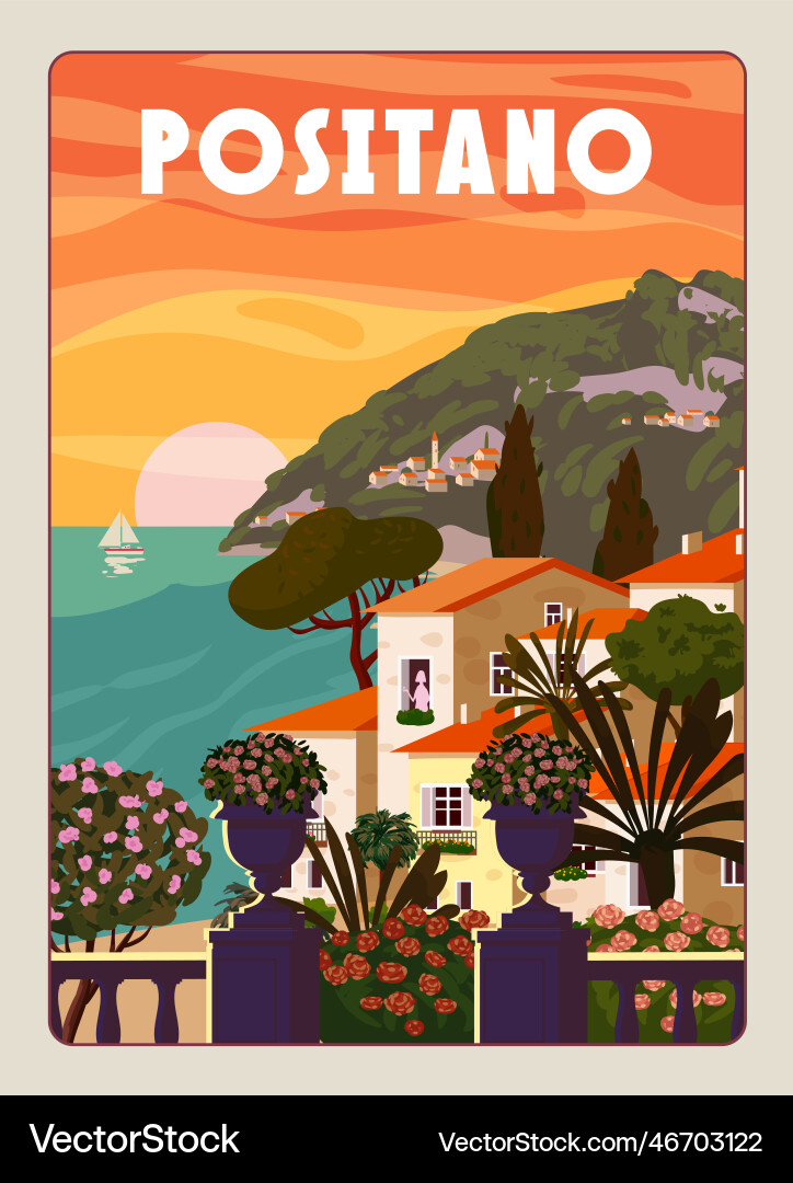 Positano coast italy mediterranean romantic Vector Image