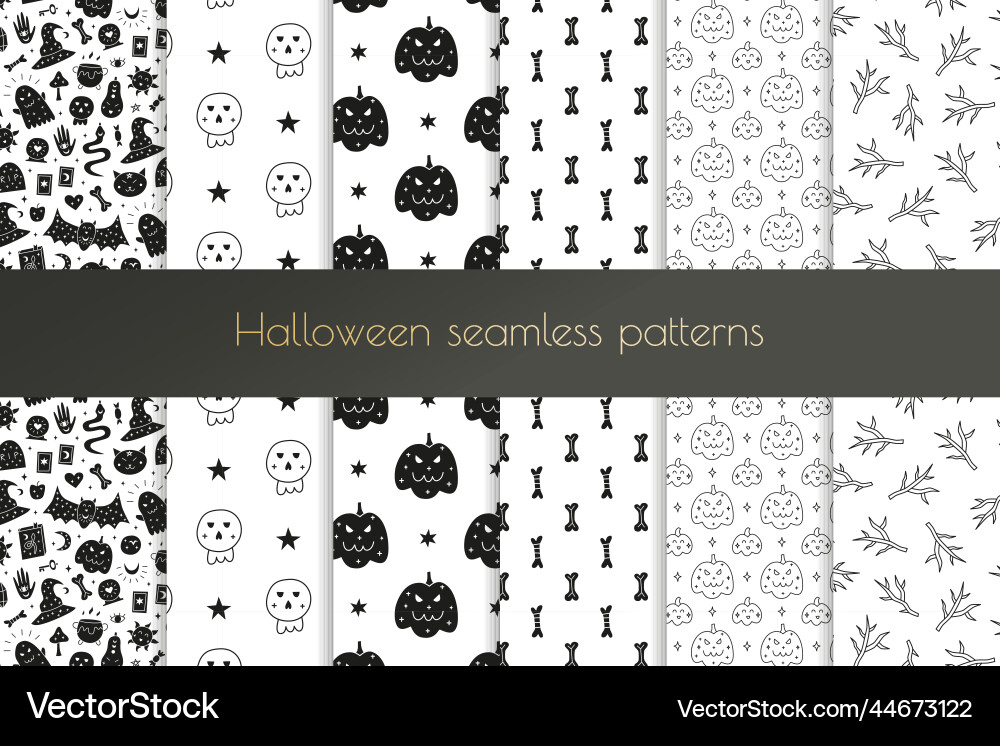 Set of black and white spooky seamless patterns Vector Image