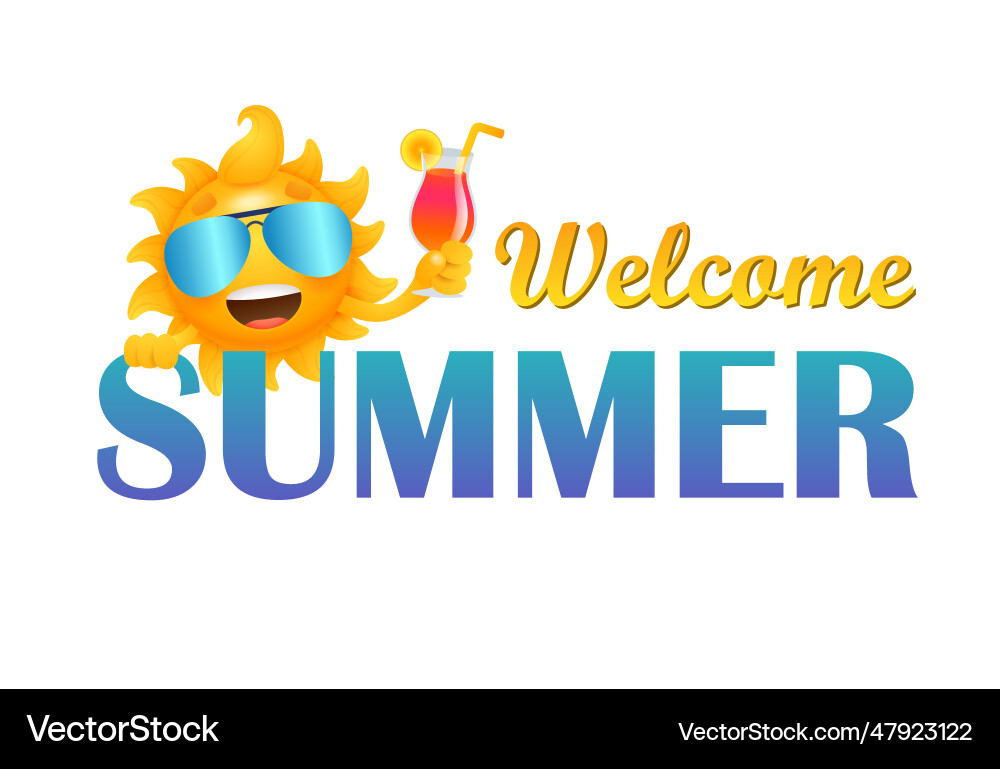 Welcome summer lettering with sun character Vector Image