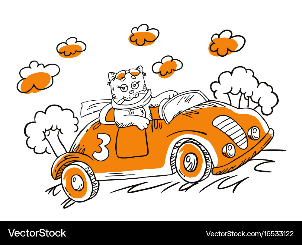 With cartoon cat in a car Royalty Free Vector Image