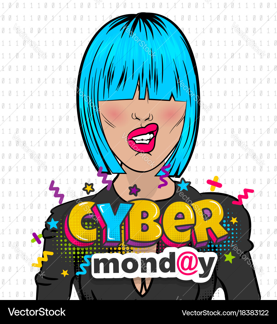 Woman pop art computer hacker cyber monday Vector Image