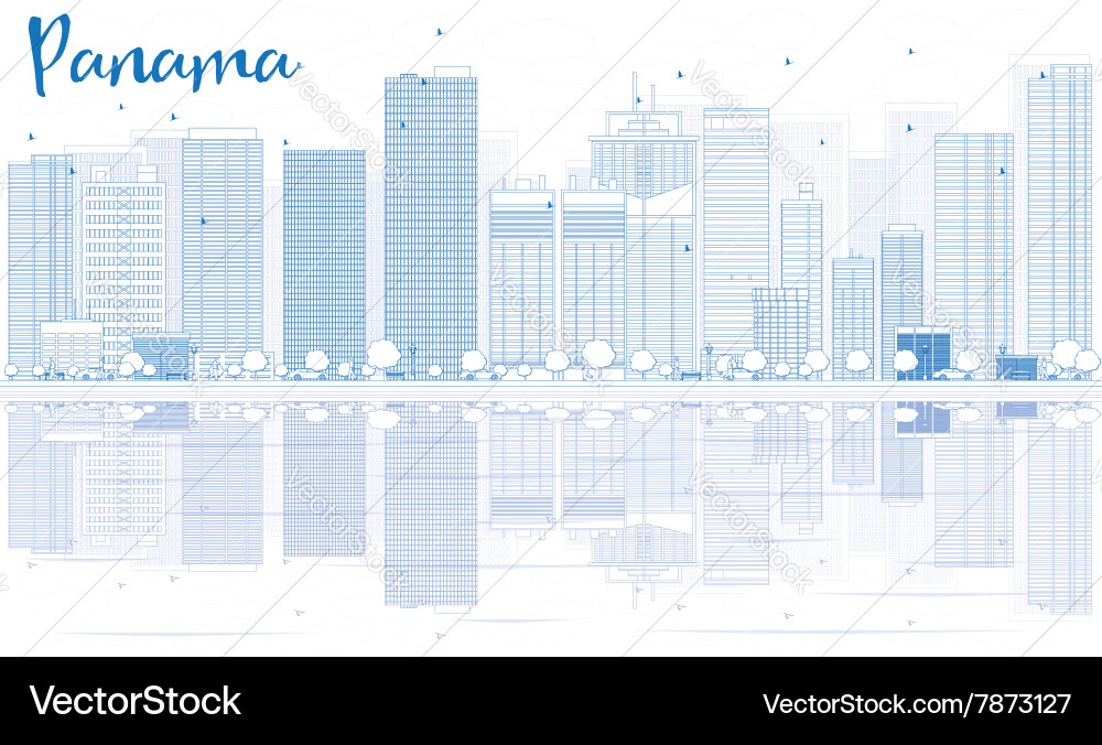 Outline panama skyline with blue buildings Vector Image