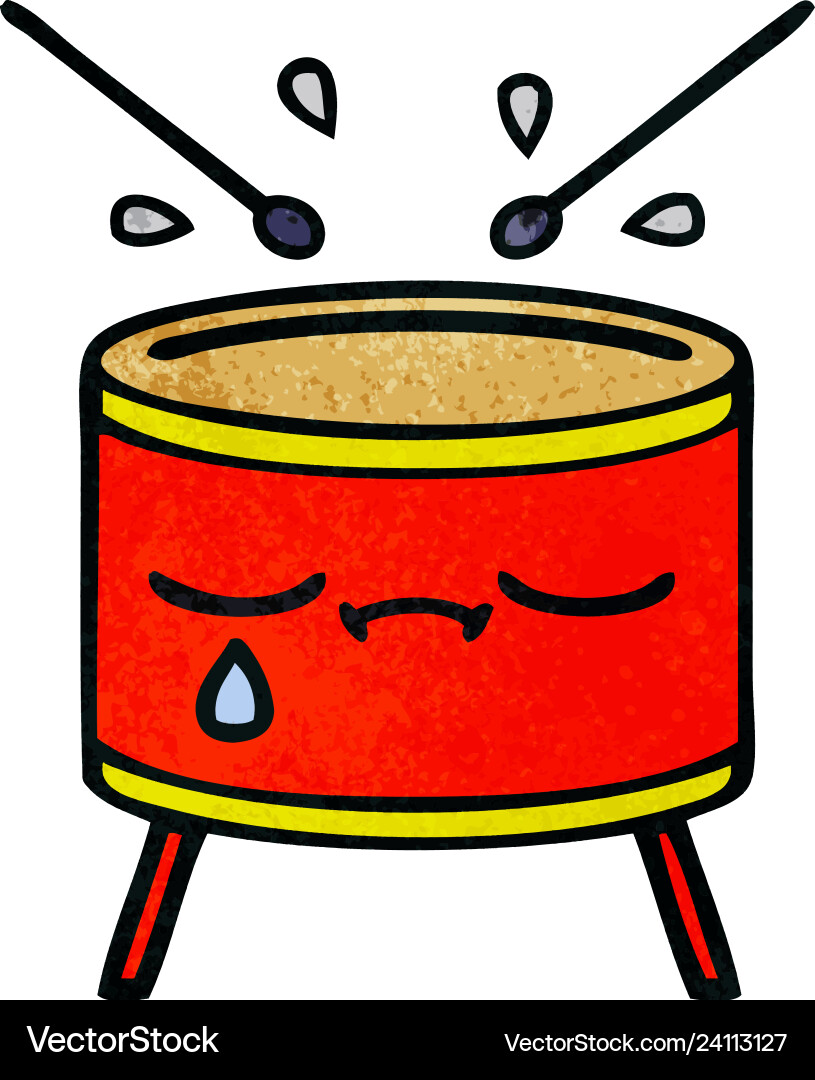 Retro grunge texture cartoon sad drum Royalty Free Vector