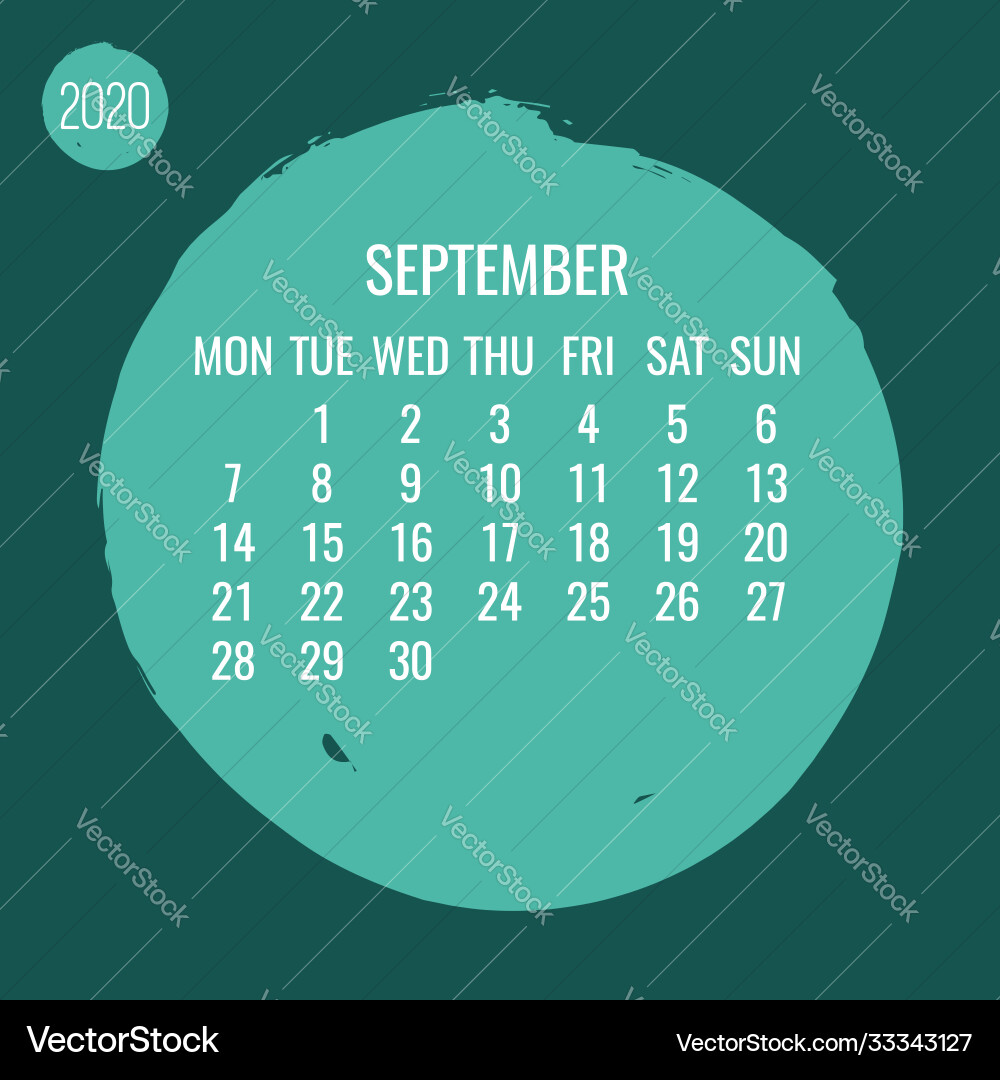 September year 2020 monthly circle brush stroke Vector Image