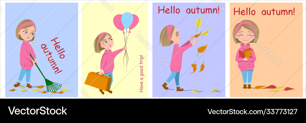 Set autumn greeting cards with characters Vector Image