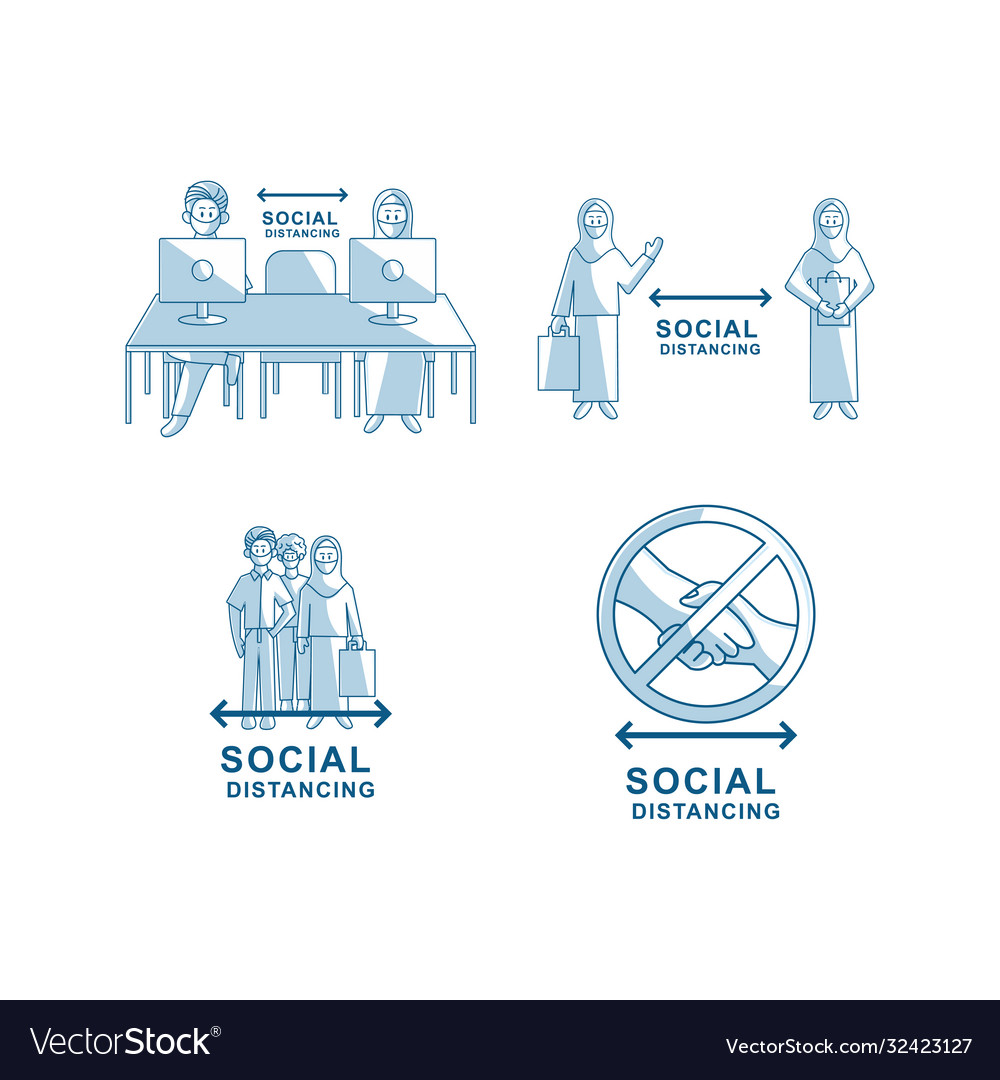 Social distancing people wearing face mask concept