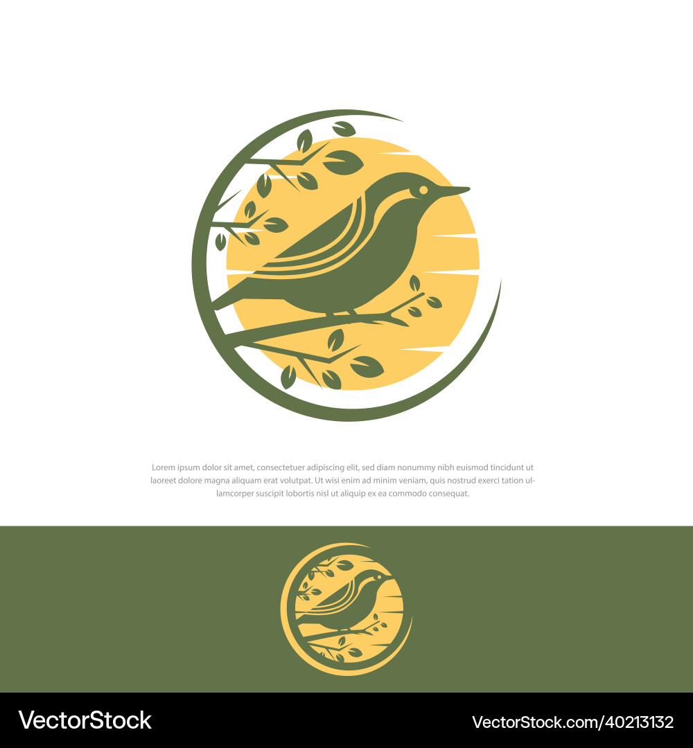 Bird on a branch under the moon logo character Vector Image