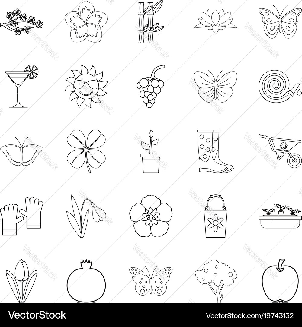 Flower icons set outline style Royalty Free Vector Image
