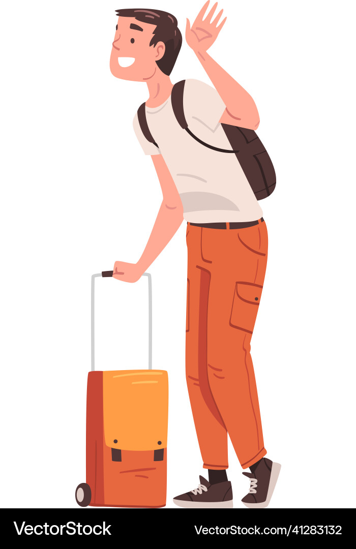 Happy man character coming back and returning home