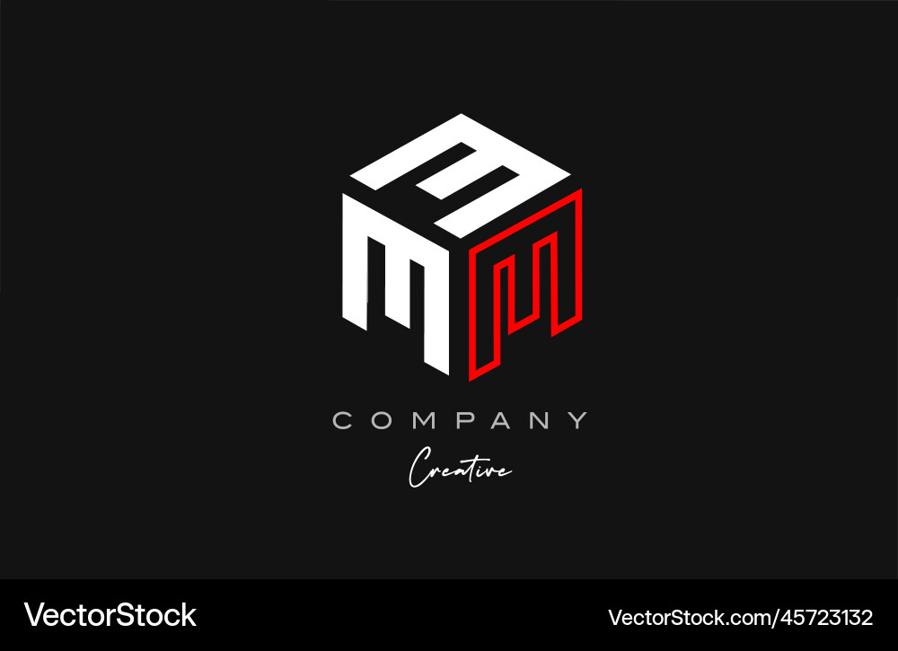 M red line three letter cube alphabet letter logo Vector Image