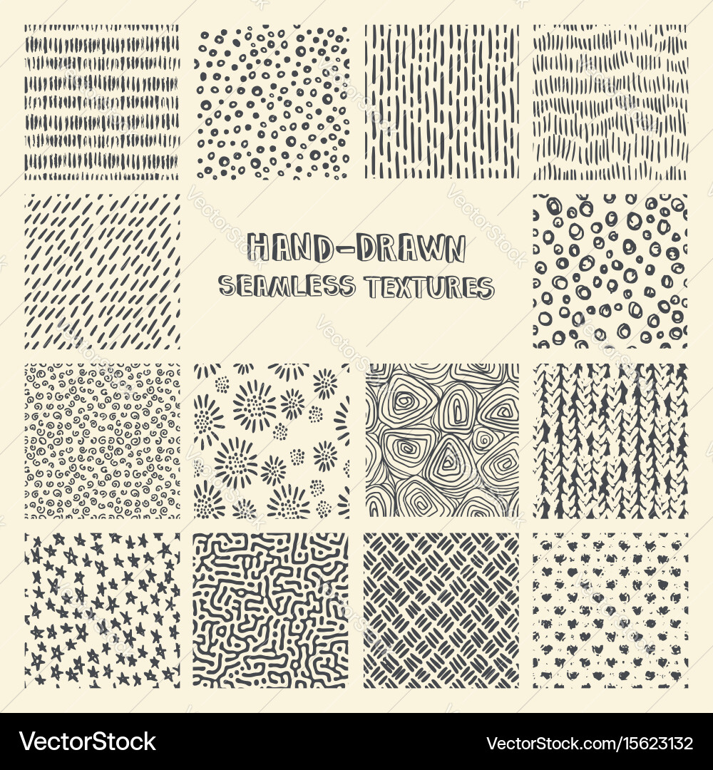 Set of hand drawn marker and ink seamless patterns