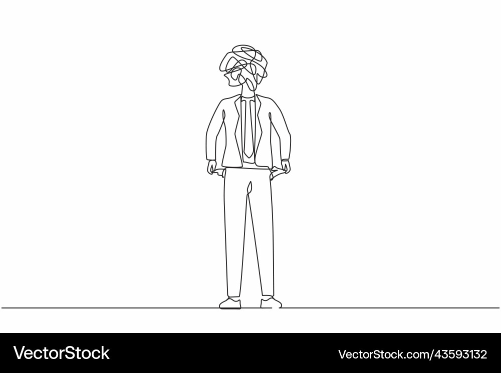 Single one line drawing businessman with round Vector Image
