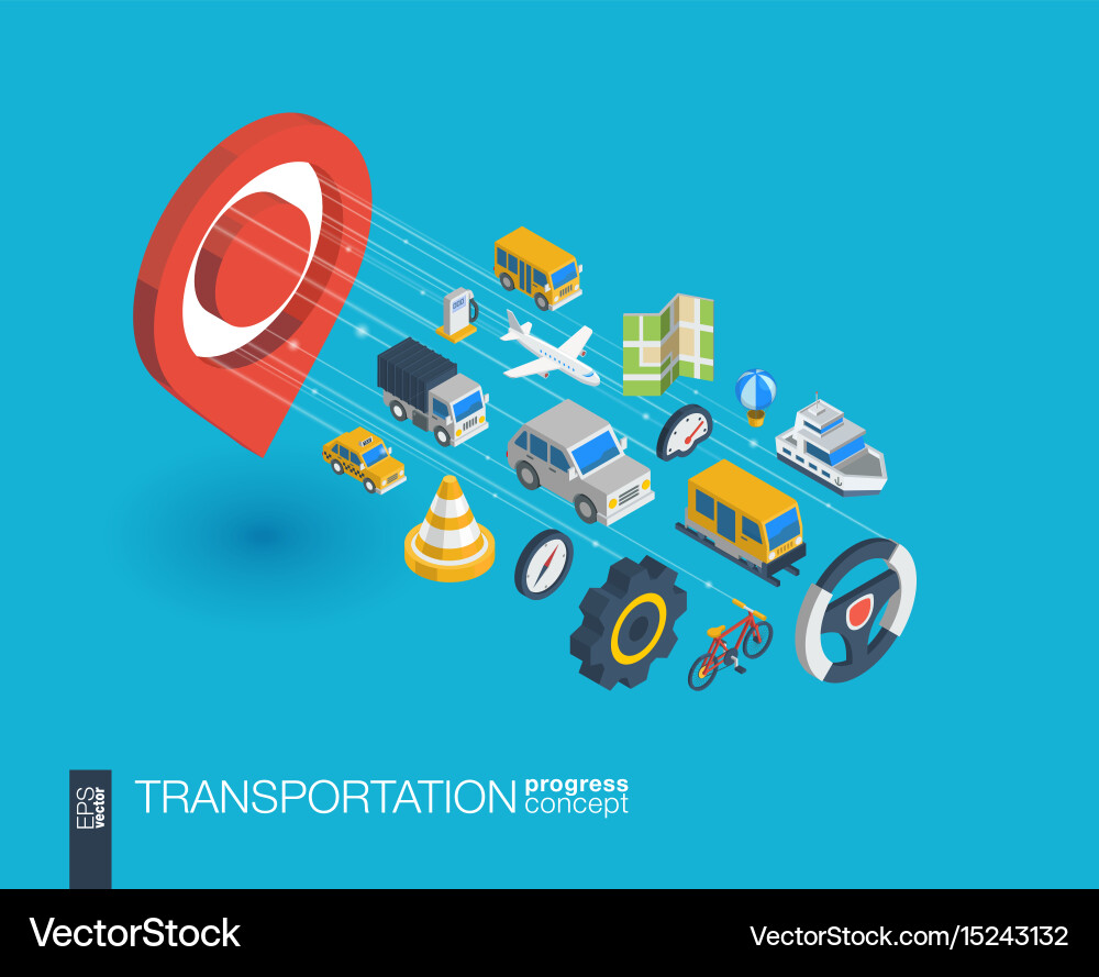 Transportation integrated 3d web icons growth Vector Image