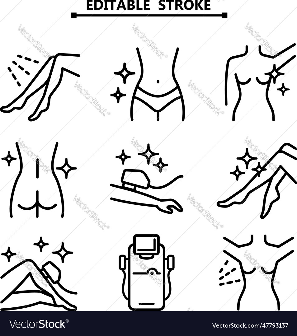 Laser hair removal icons outline epilation line Vector Image