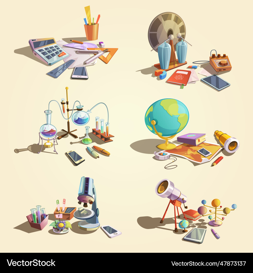 Science retro cartoon set retro cartoon Royalty Free Vector